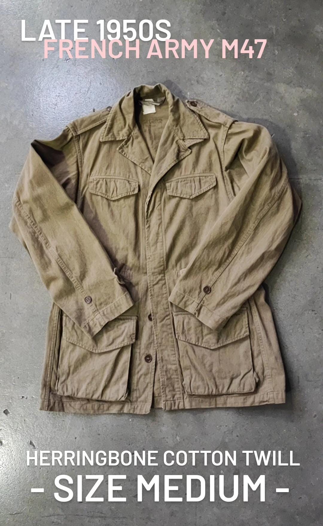 Late 1950s French Army M47 in Brown Herringbone Cotton Twill Fabric ...