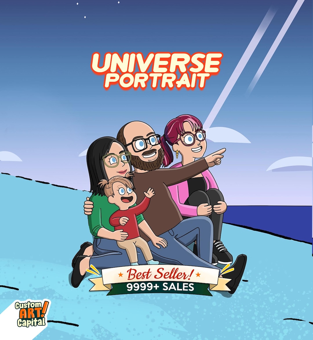Personalized Wholesome Cartoon Portrait, Colorful Family Illustration ...
