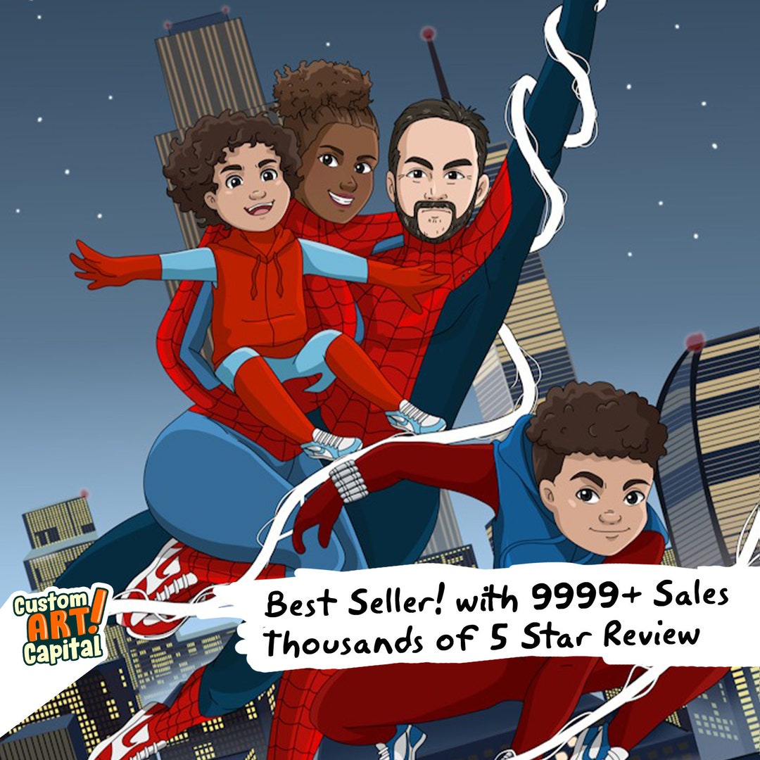 Personalized Heroic Cartoon Portrait, Super Power Family Illustration ...