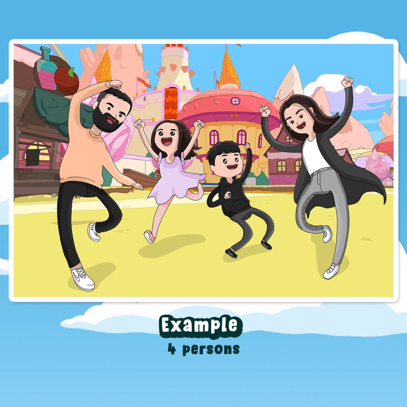 Custom Adventure Cartoon Style Portrait From Photo Couple or Family ...