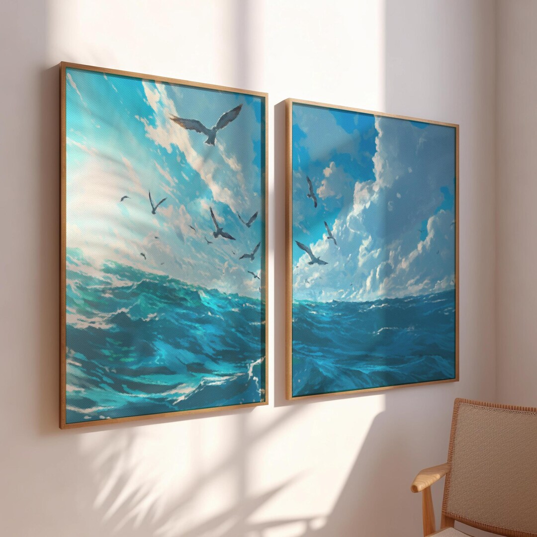 Coastal Printable Birds Art Set of 2 Flock of Birds Printable Wall Art ...