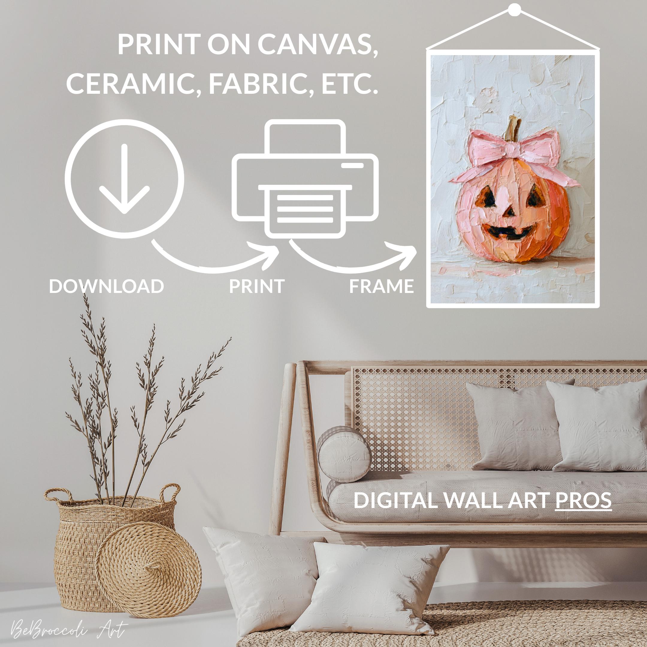 Pink Bow Cute Pumpkin Halloween Printable Digital Art Autumn Decor ...