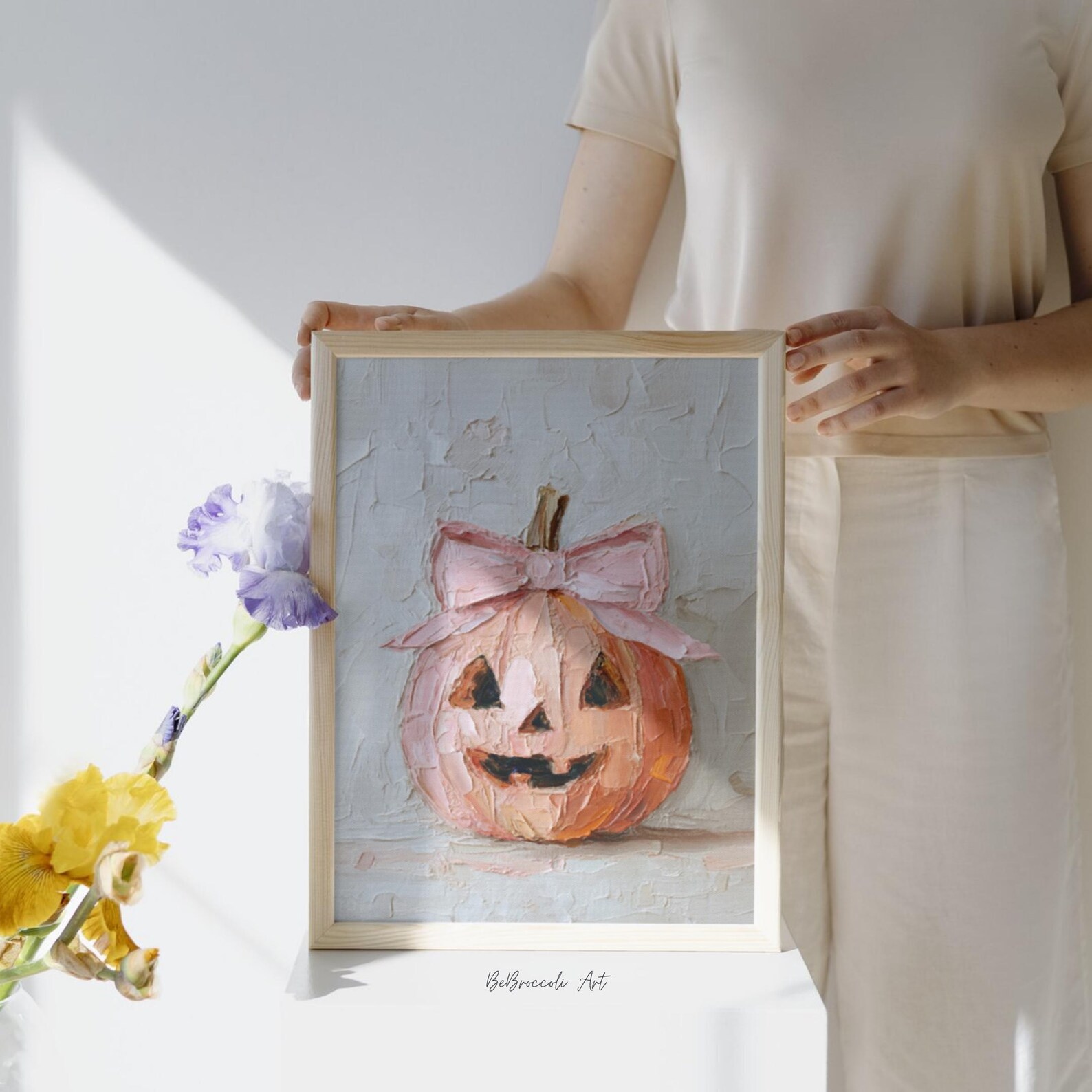 Pink Bow Cute Pumpkin Halloween Printable Digital Art Autumn Decor ...