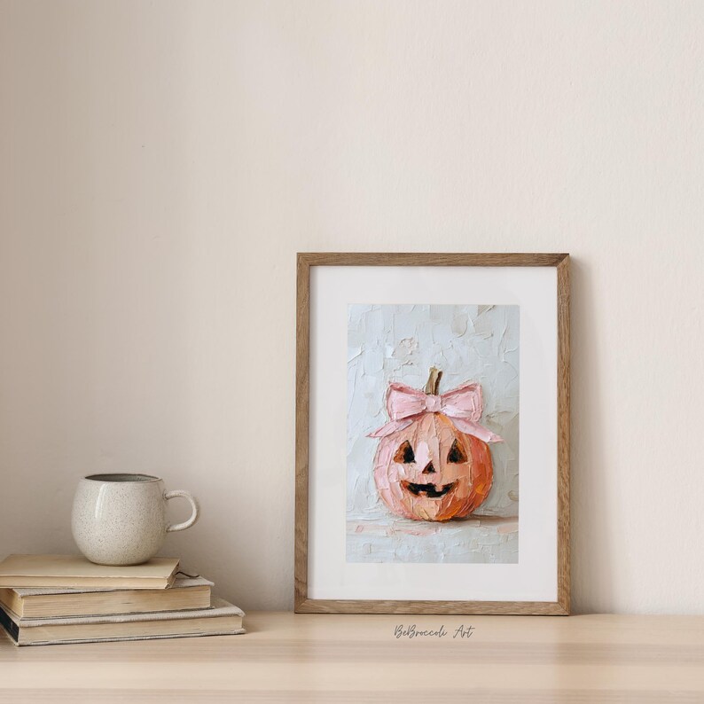 Pink Bow Cute Pumpkin Halloween Printable Digital Art Autumn Decor ...