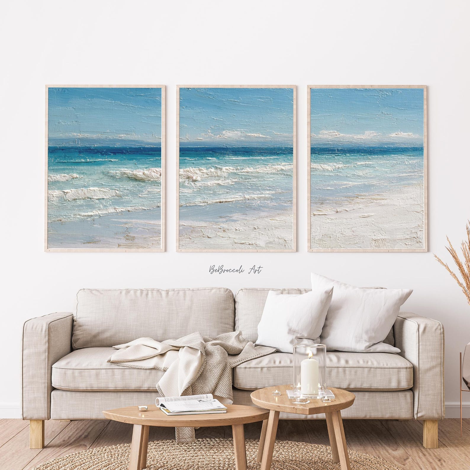 Coastal Triptych Ocean Wall Art Set of 3 Oil Painted Seascape Prints ...