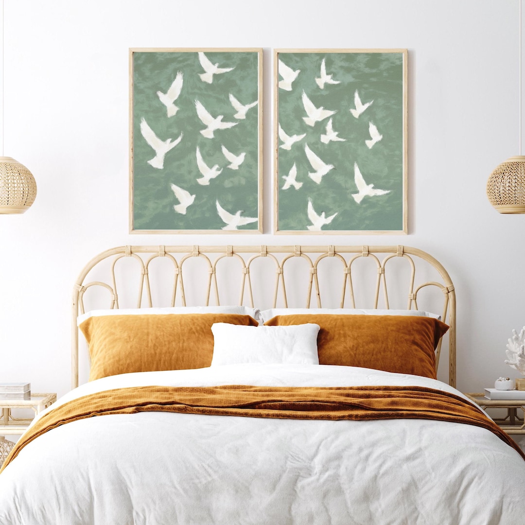 Flock of Birds Printable Wall Art Set of Two Sage Green Nature Art ...
