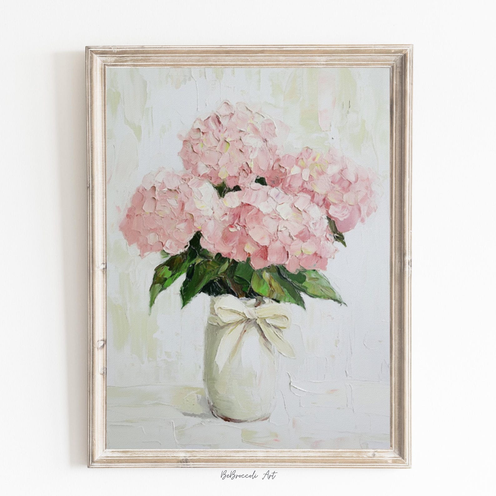 Pink Hydrangea Art Print Vintage Floral Bow Digital Download Home Wall ...