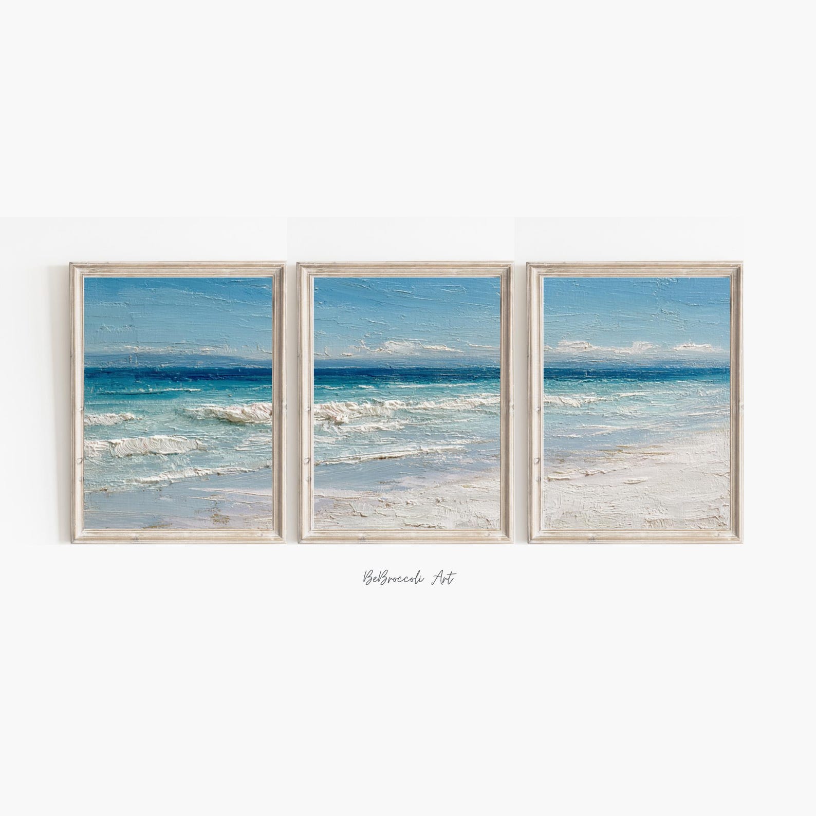 Coastal Triptych Ocean Wall Art Set of 3 Oil Painted Seascape Prints ...