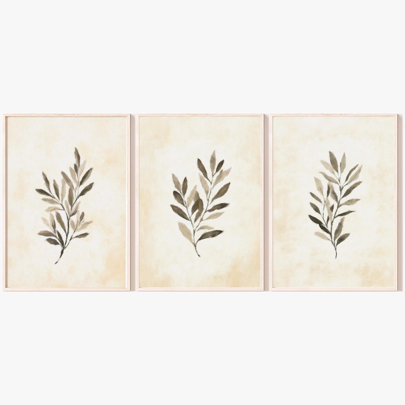 Boho Wall Art Set of 3 Olive Sage Green Botanical Prints Olive Green ...