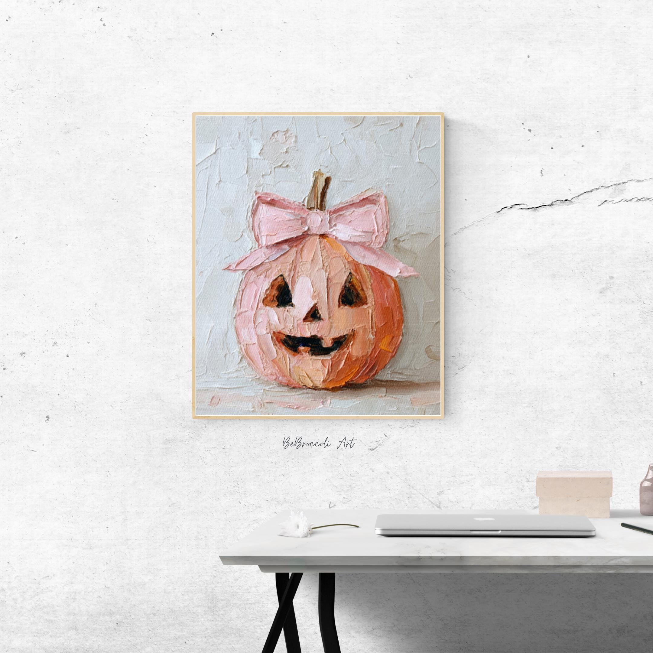 Pink Bow Cute Pumpkin Halloween Printable Digital Art Autumn Decor ...