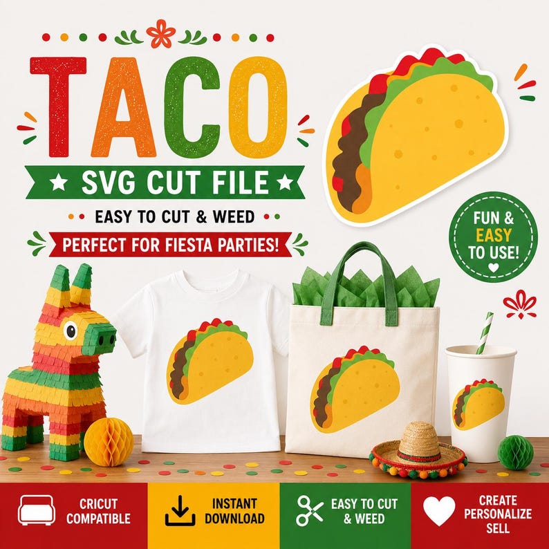 Taco SVG Cut File for Cricut | Fiesta Craft Design (digital Download ...