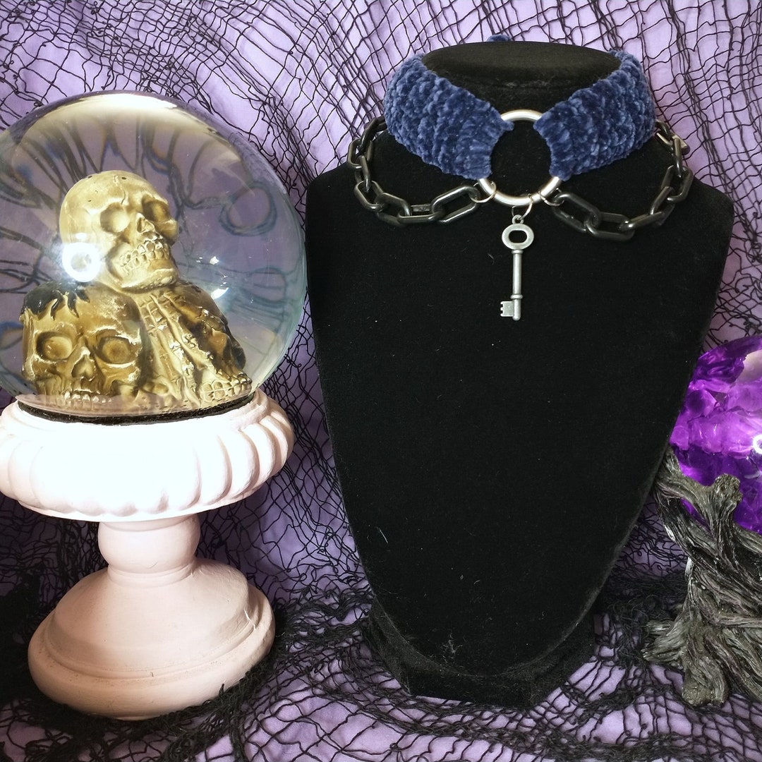 Blue Choker With Silver Key Charm Chains - Etsy