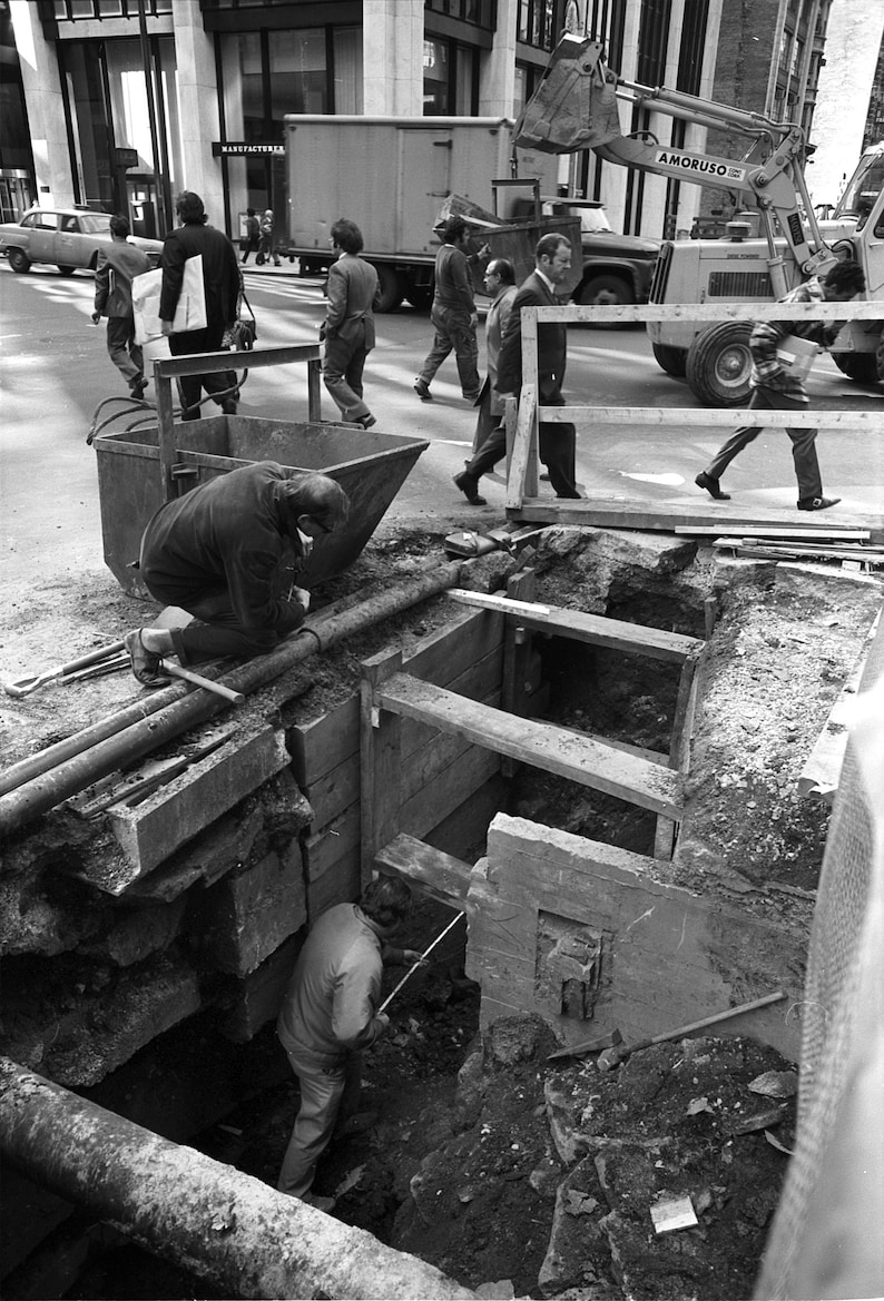 Dig We Must for a Better New York Sidewalk Pedestrians Vintage Black ...