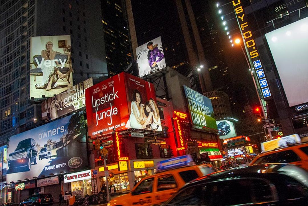 Lipstick Jungle Times Square Nighttime Manhattan Pedestrians Taxi Cabs ...