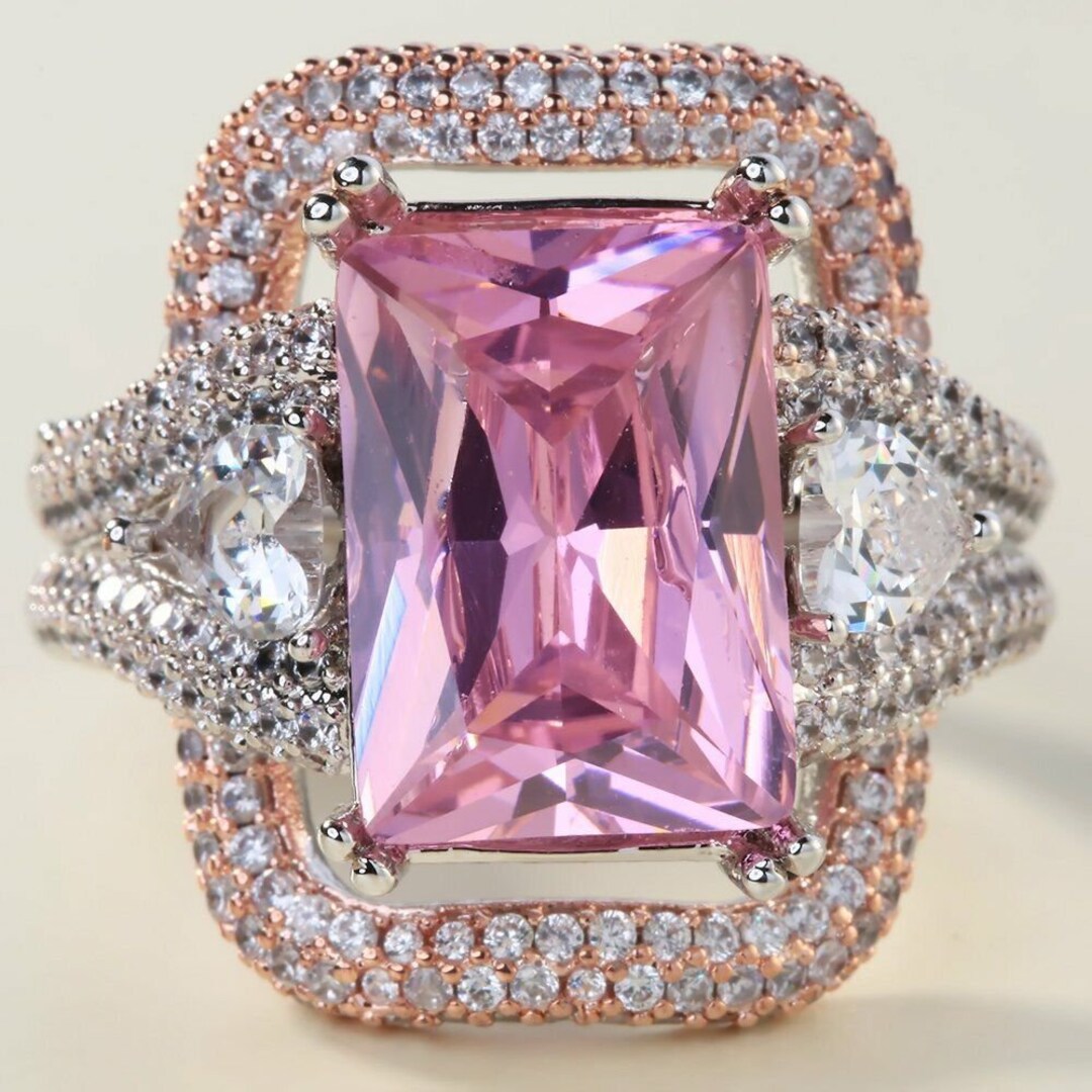 Halo Design Queen Pink Princess & Heart White Moissanites Studded Women ...