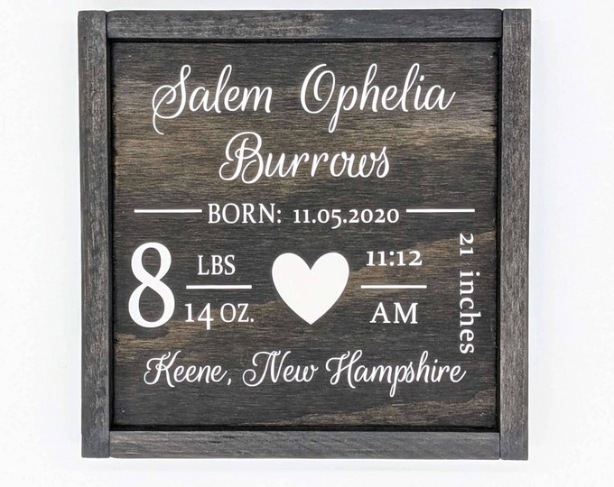 Birth Announcement Sign, Birth Stat Sign, Nursery Decor, Baby Gift ...