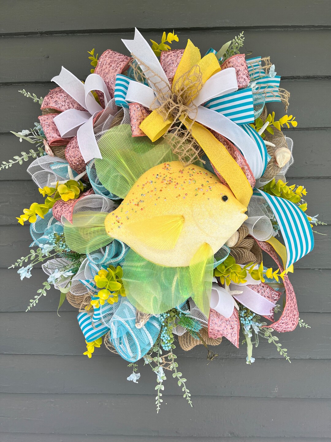 Tropical Fish Front Door Wreath, Starfish, Seashells, Summer Decor - Etsy