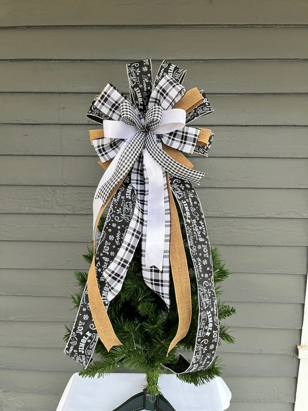 Farmhouse Tree Topper Bow, Buffalo Plaid Tree Topper Bow, Tree Topper ...