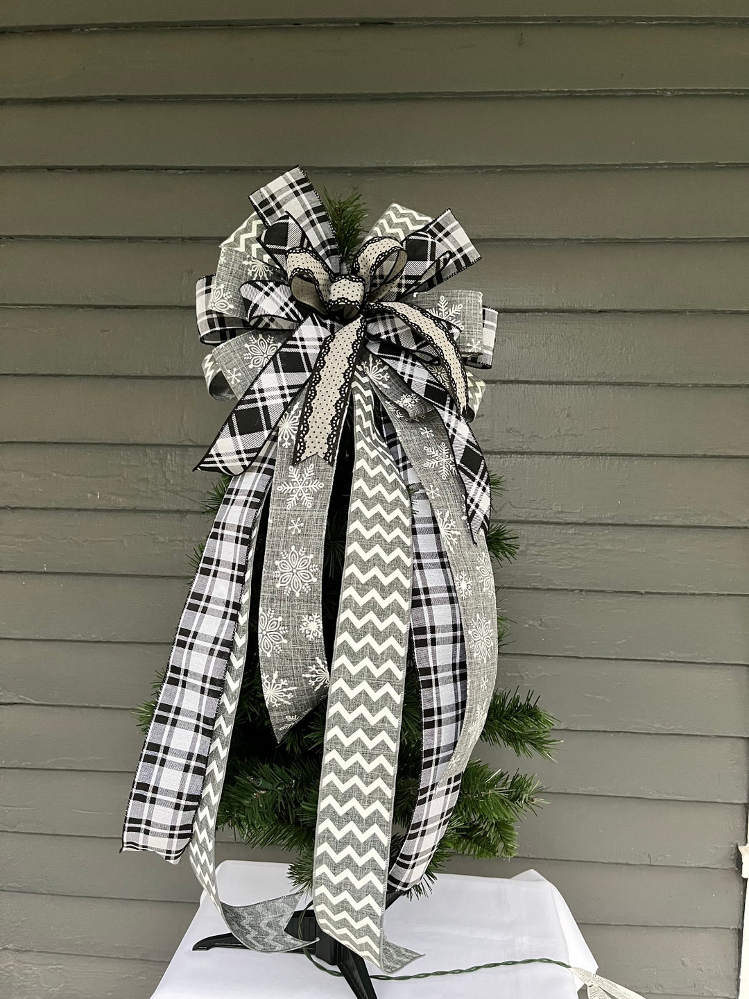 Farmhouse Tree Topper Bow, Buffalo Plaid Tree Topper Bow, Tree Topper ...
