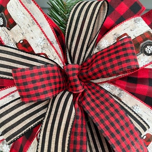 Red Truck Tree Topper Bow, Buffalo Plaid Tree Topper Bow, Tree Topper ...