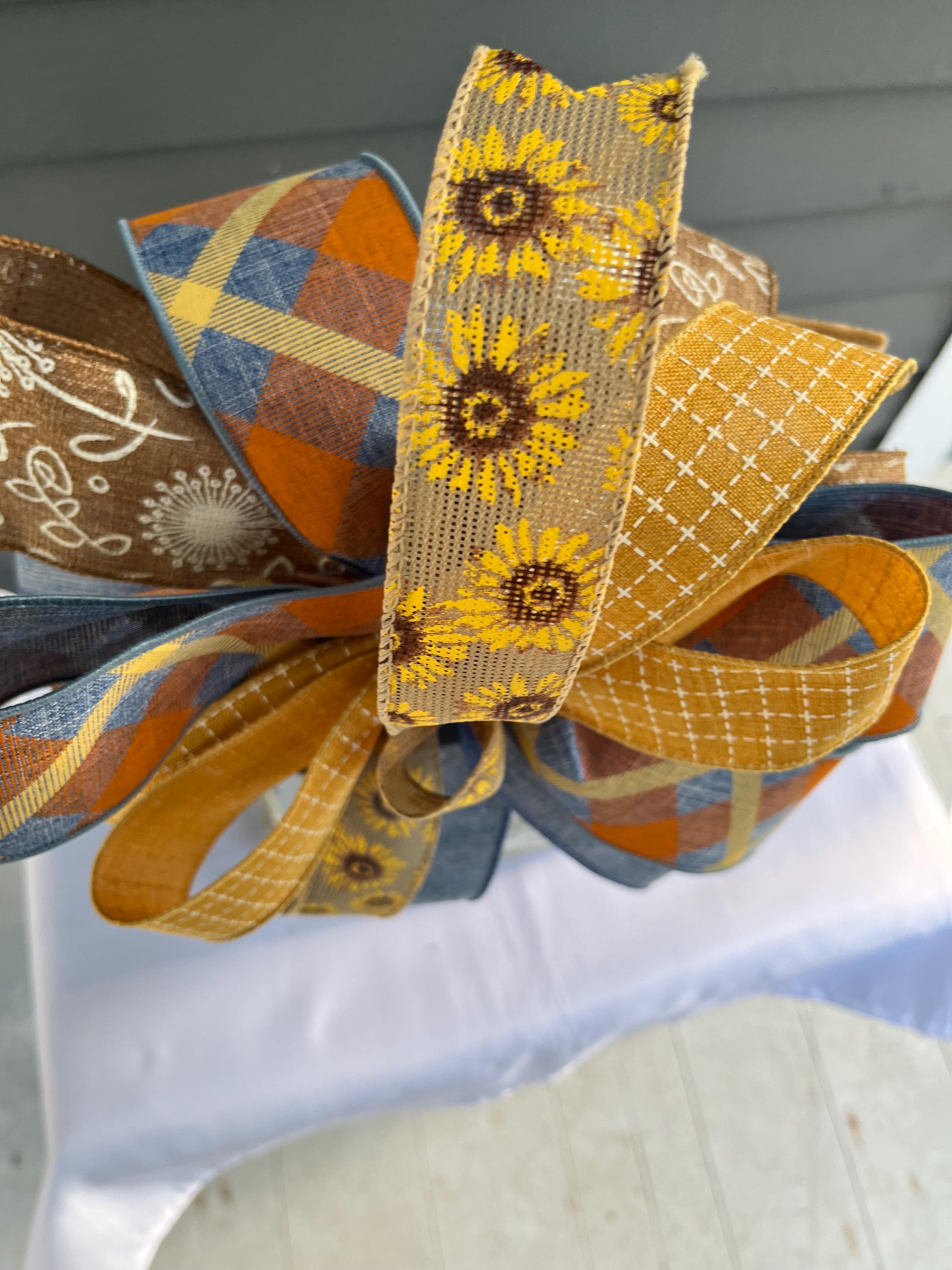 Fall, Fall Bow, Sunflower Tree Topper Bow, Wired Ribbon Bow, Mail Box Bow, Summer Decor, Fall ...