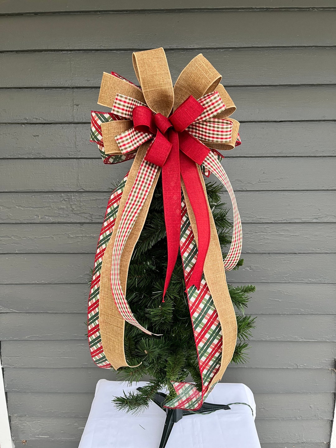 Rustic Tree Topper Bow, Buffalo Plaid Tree Topper Bow, Tree Topper Bow ...
