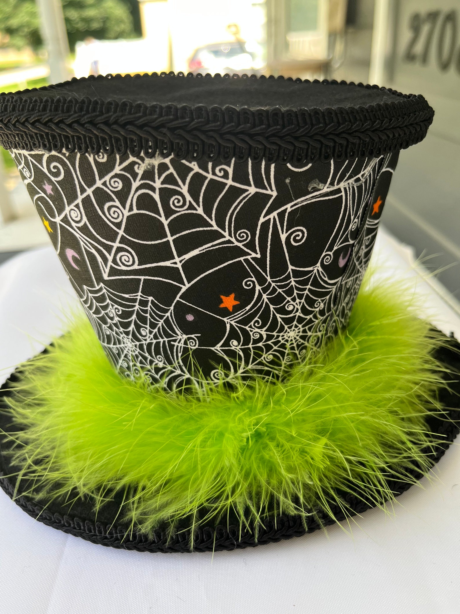 Mini Halloween Top Hat Wreath Accent, Spiderweb Fabric Cameo Trim - Etsy