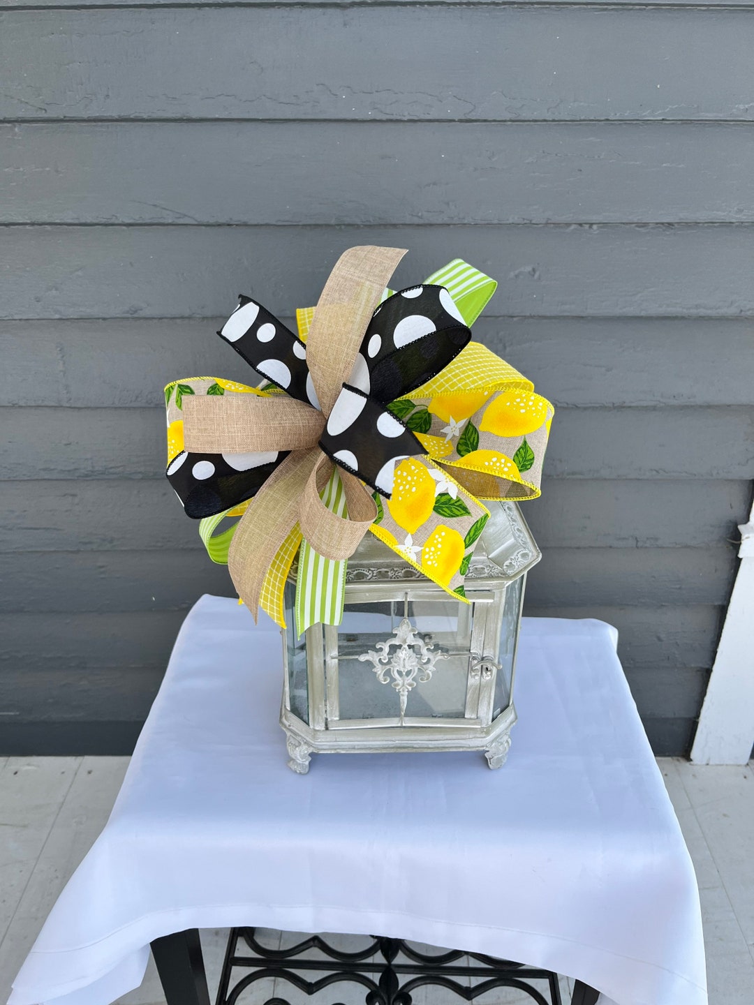 Lemon, Lemon Bow, Lemon Tree Topper Bow, Wired Ribbon Bow, Mail Box Bow ...