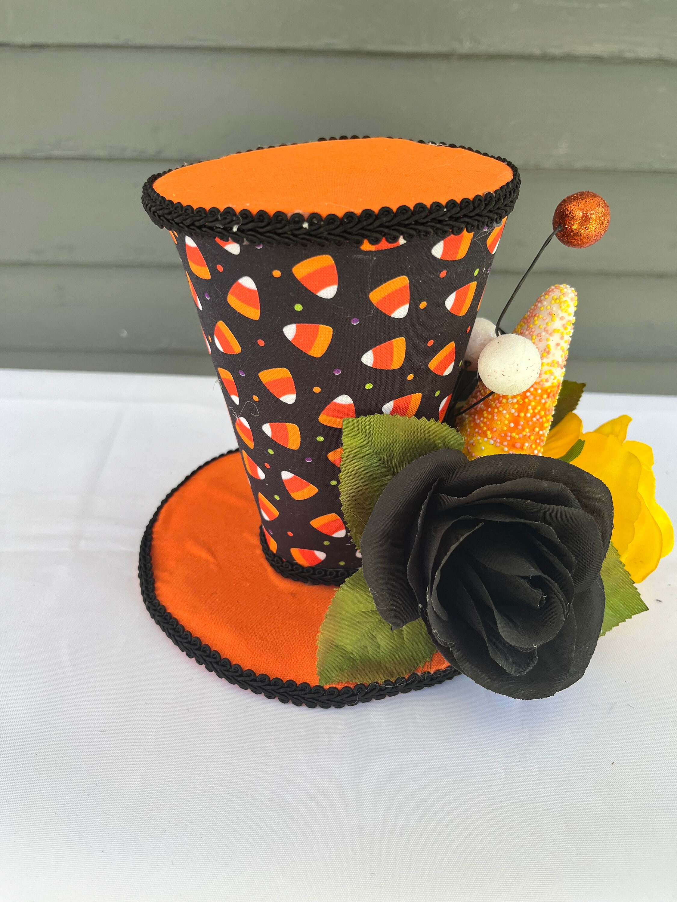 Mini Halloween Top Hat, Candy Corn Wreath Accent, Fabric Decor - Etsy