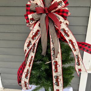 Red Truck Tree Topper Bow, Buffalo Plaid Tree Topper Bow, Tree Topper ...