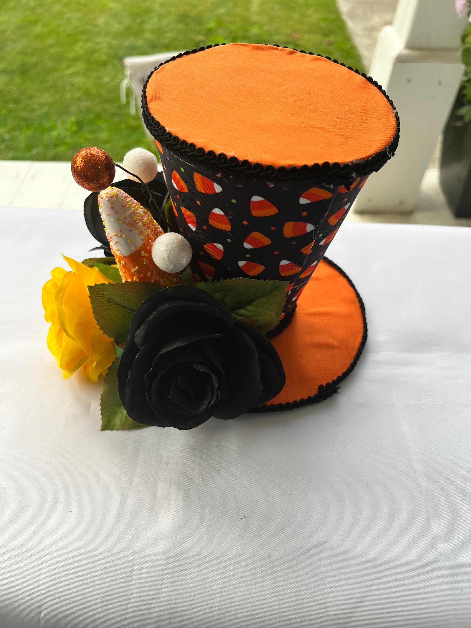 Mini Halloween Top Hat, Candy Corn Wreath Accent, Fabric Decor - Etsy