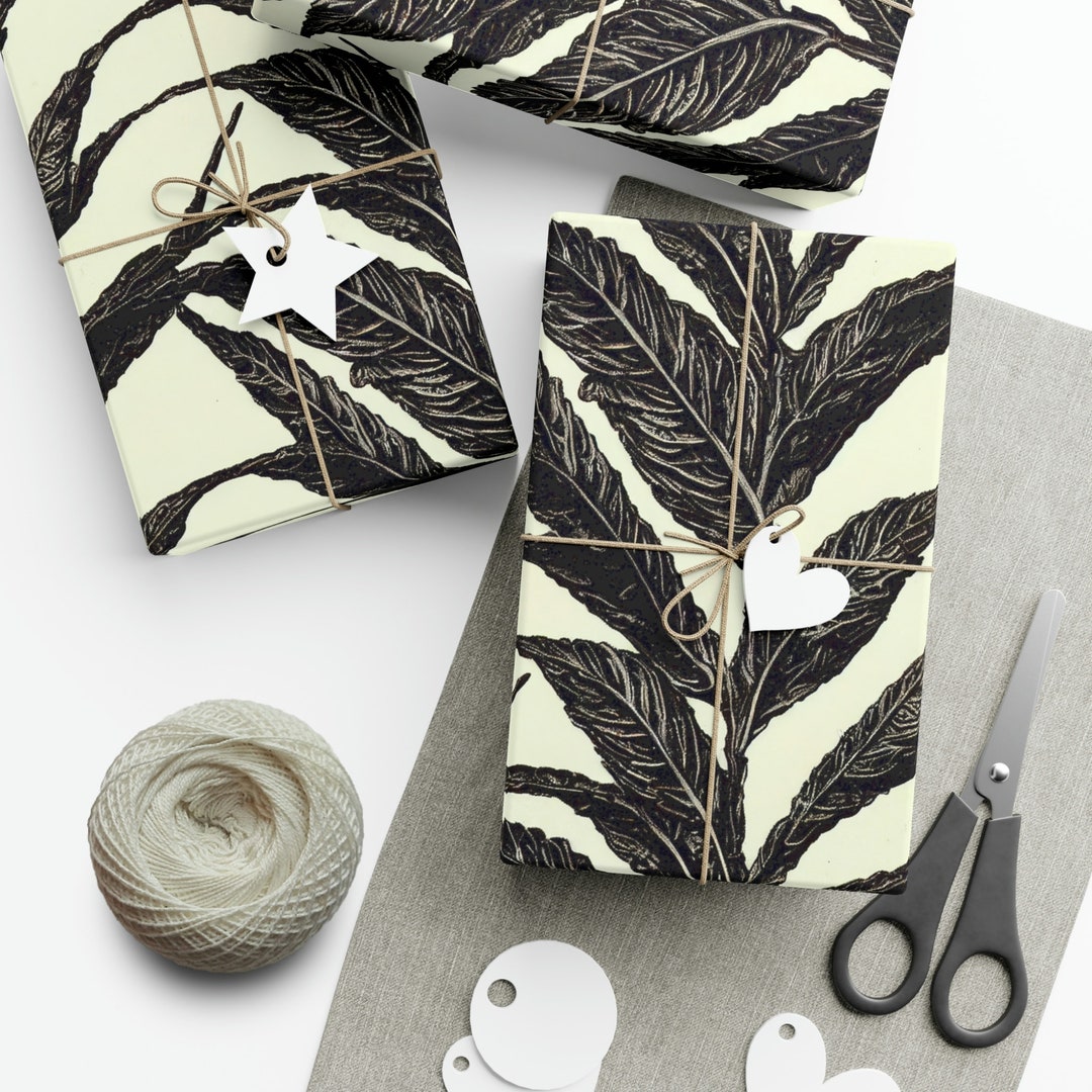 Sustainable Eco-gift Wrap Black Leaf Wrapping Paper for Any Holiday and ...