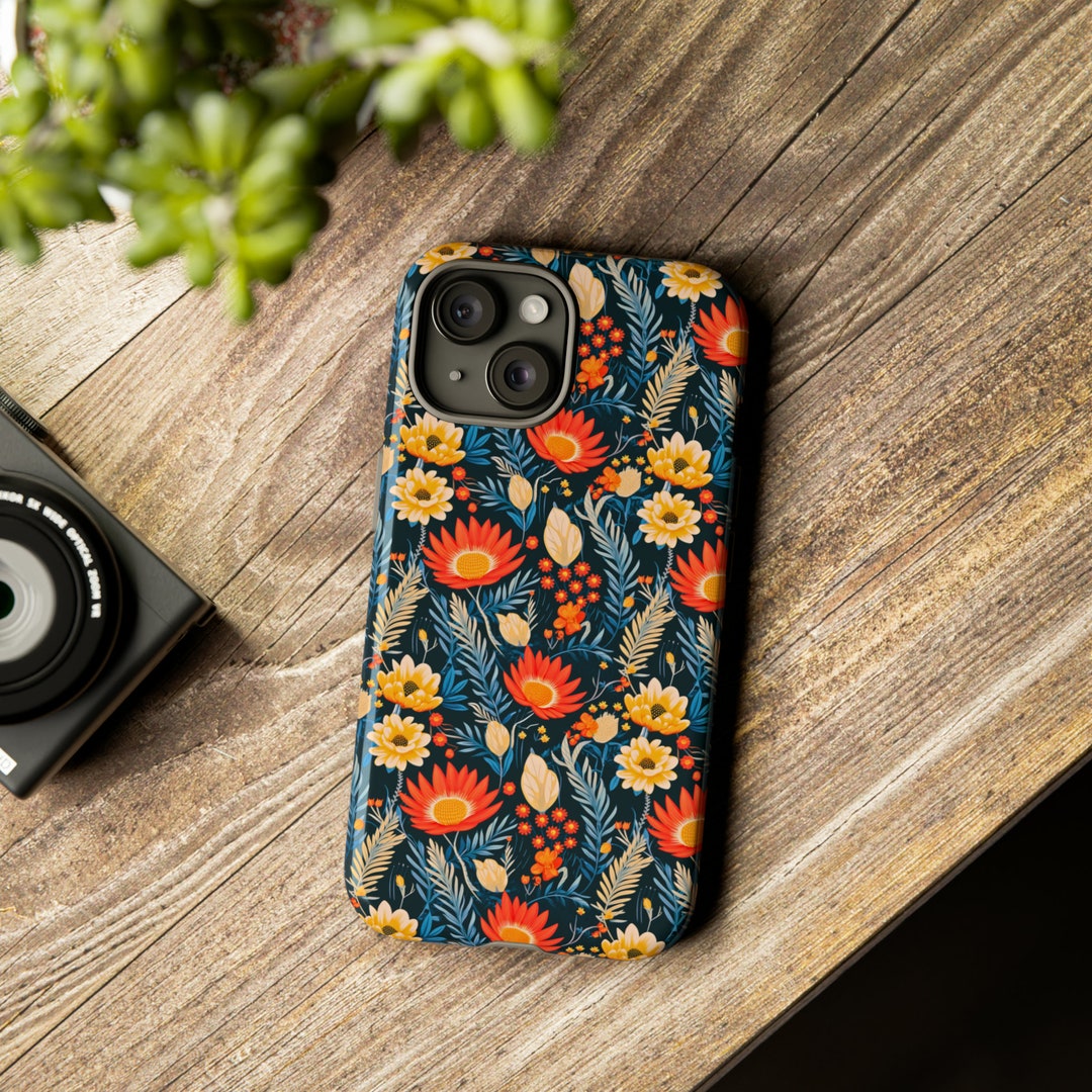 Red, Yellow and Blue Floral Botanical Graphic Design on Tough Phone ...