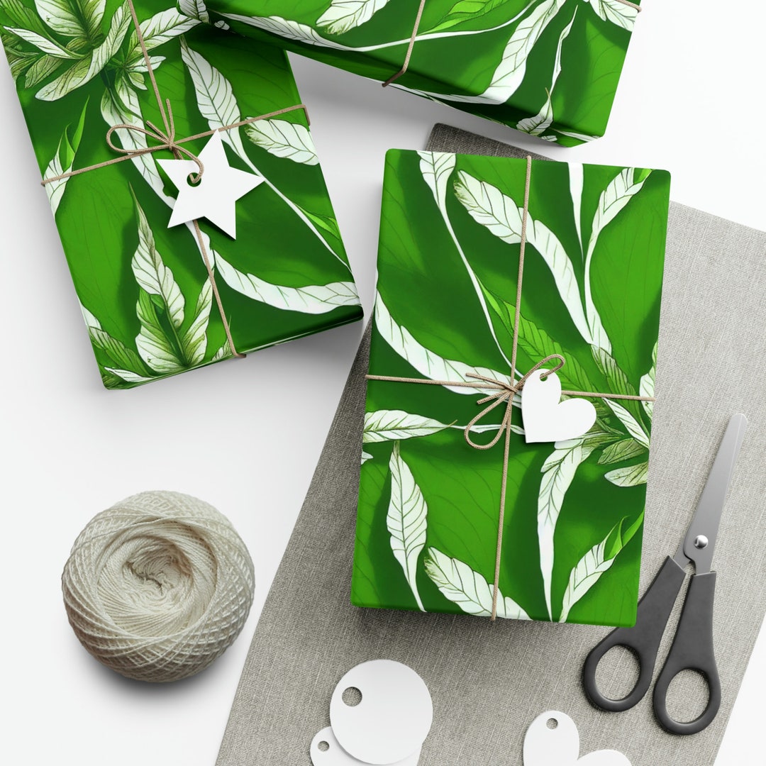 Sustainable Eco-gift Wrap | Green and White Leaf Wrapping Paper for Any ...