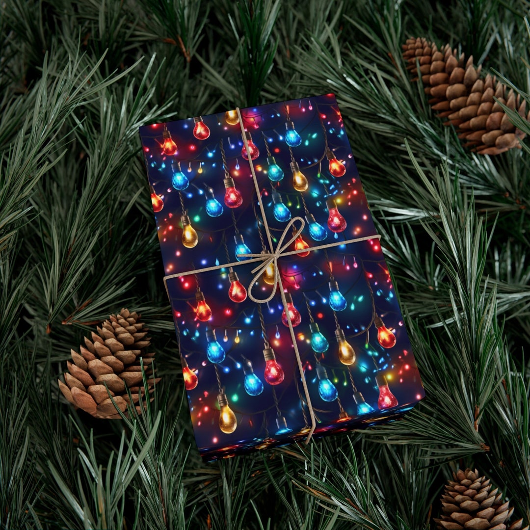 Large Colorful Christmas Holiday Lights Collage on Blue on Sustainable ...