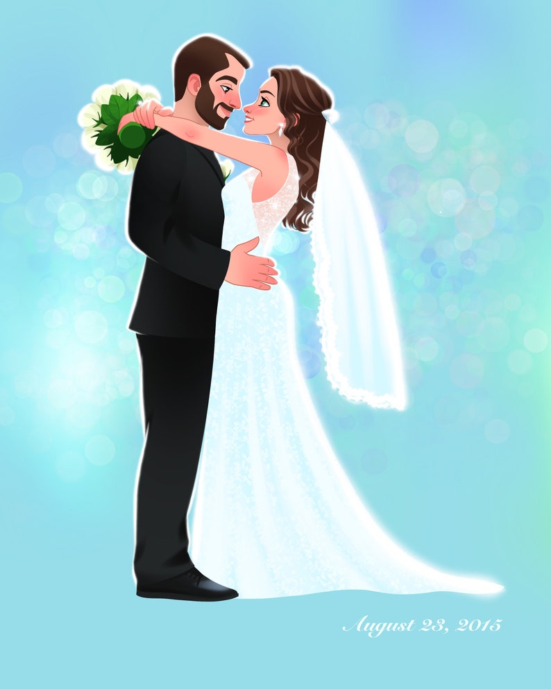 Wedding Portrait First Anniversary Gift Cartoon Couple - Etsy