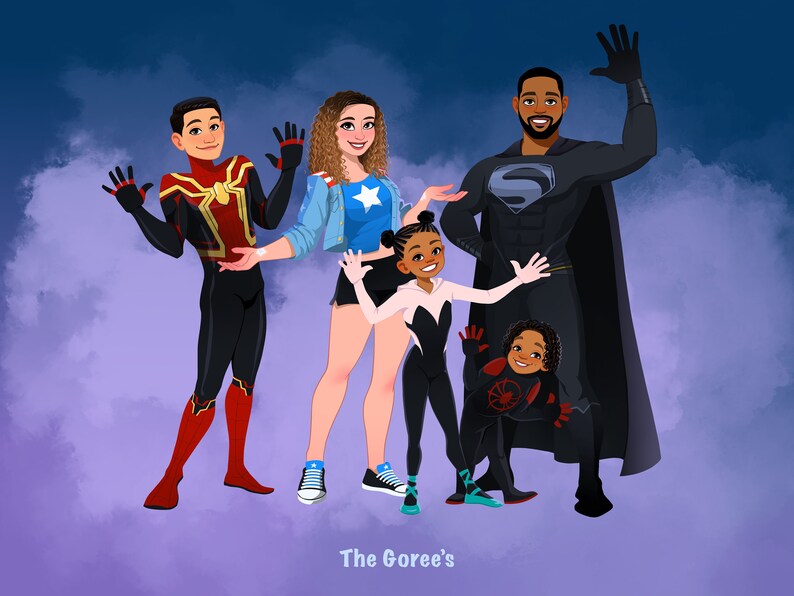 Superhero Custom Portrait, A Portrait With Friends or Family as Their ...