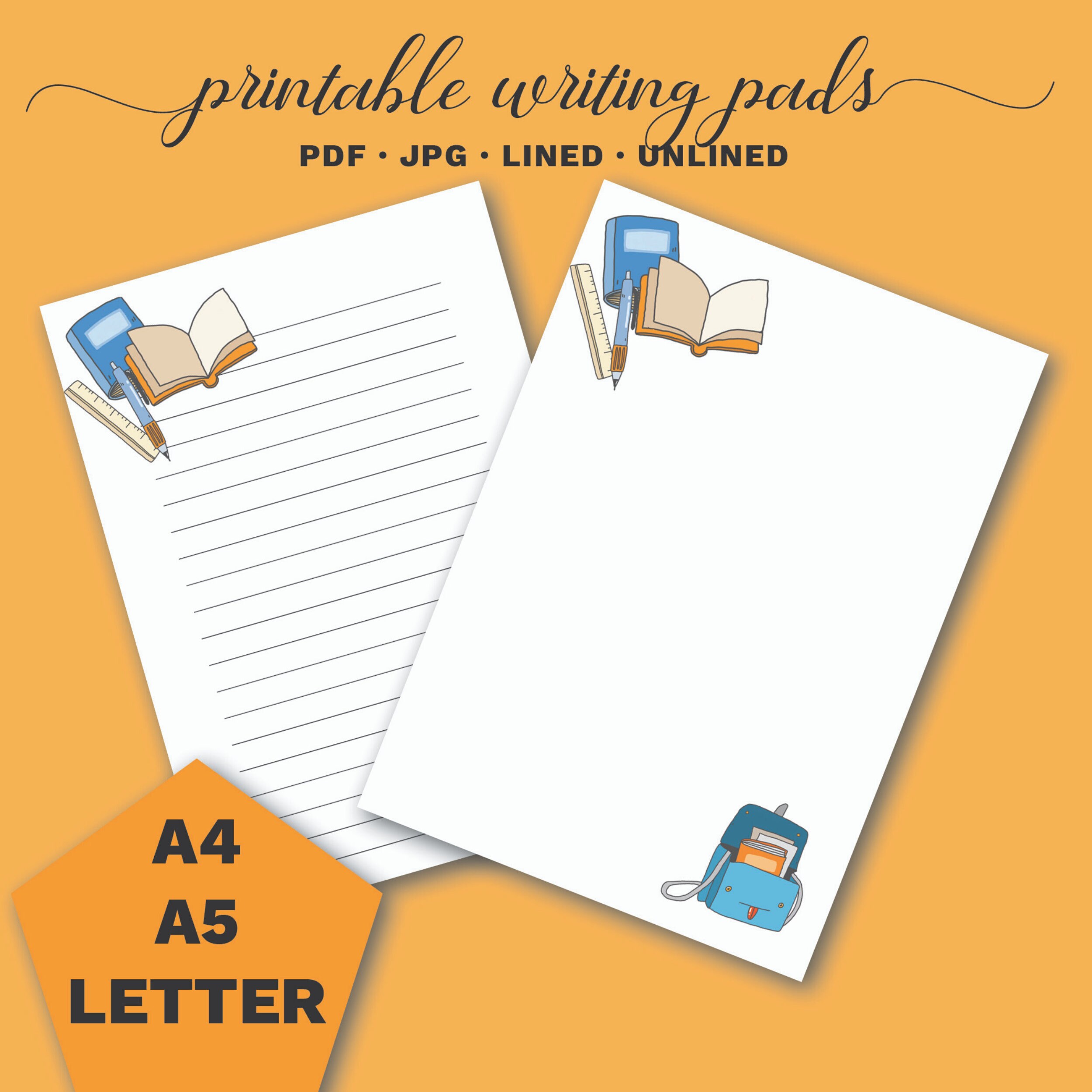 School Themed Printable Writing Pad Stationery in PDF and JPG | Etsy