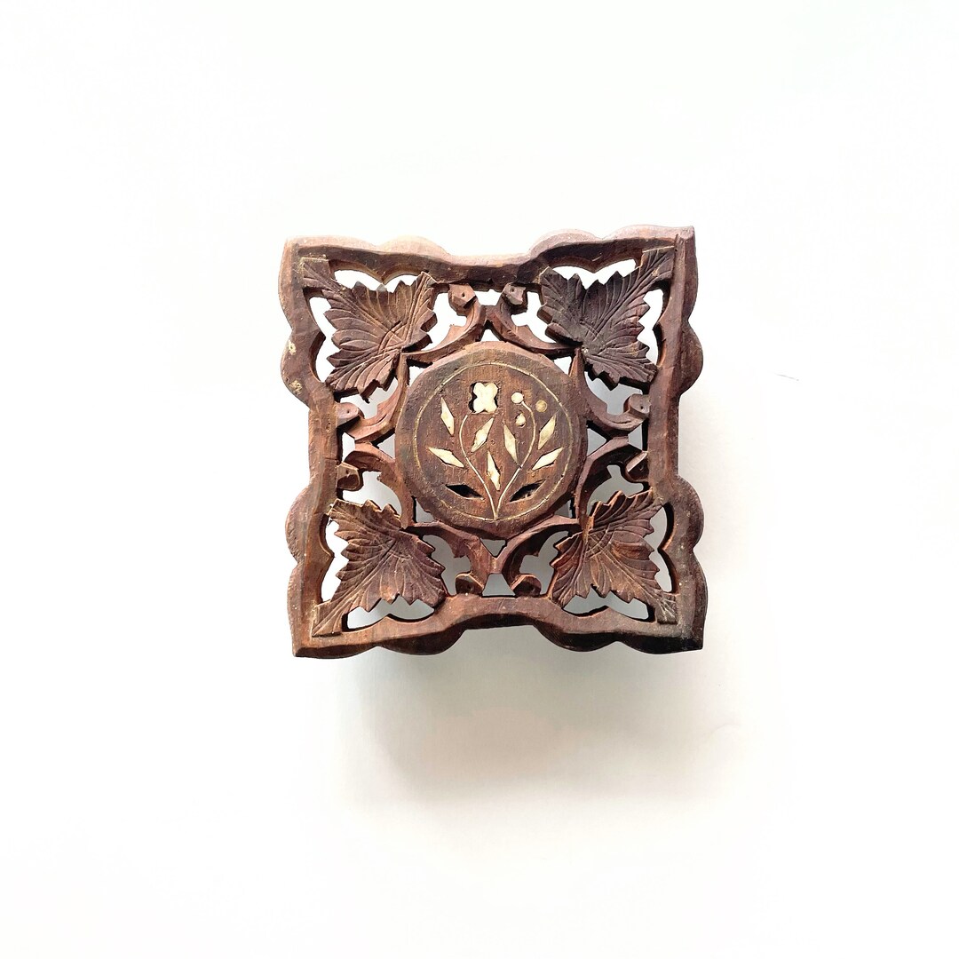 Mini Made in India Sandalwood Trivet With Bone Inlay | Mini Plant Stand ...
