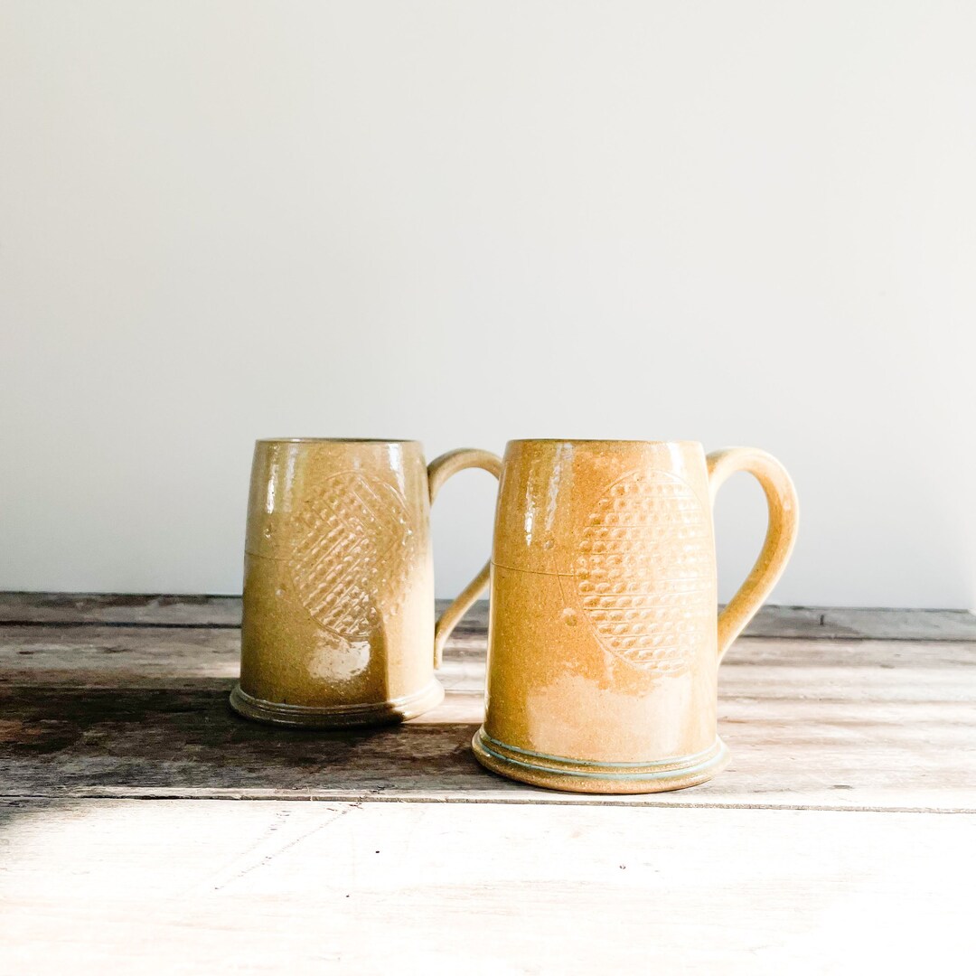 A Pair of 90s Handmade Pottery Beer Pints Large Mug With Handles Large ...