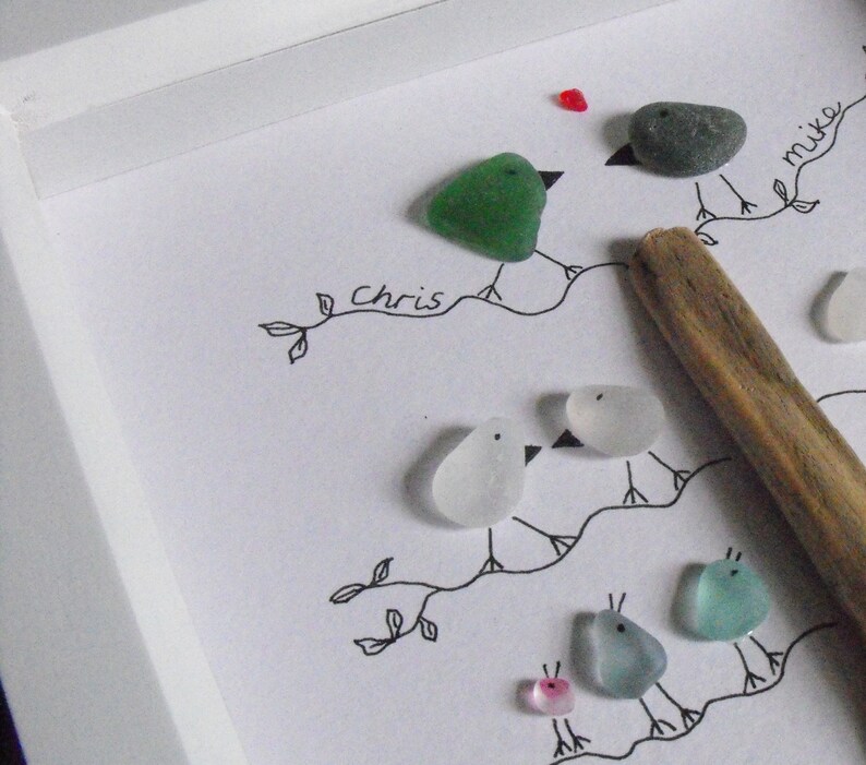 Personalised Family Tree - Sea Glass and Driftwood Wall Art Picture ...