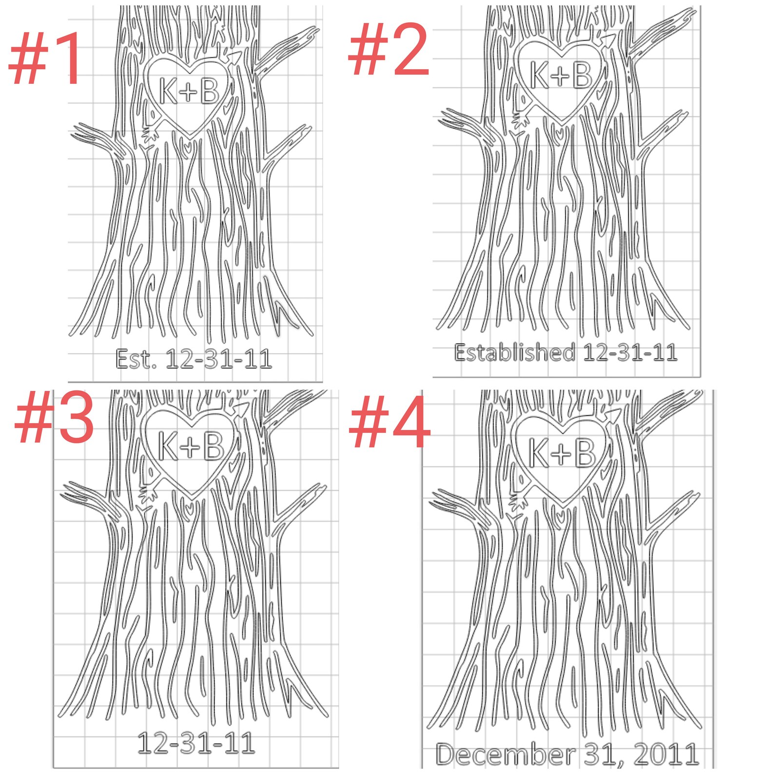 Initials in Heart Tree Couples Name Sign Carved Names - Etsy Canada
