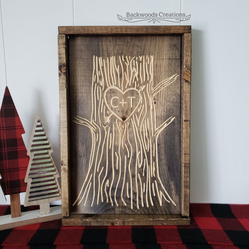 Initials in Heart Tree Couples Name Sign Carved Names - Etsy Canada