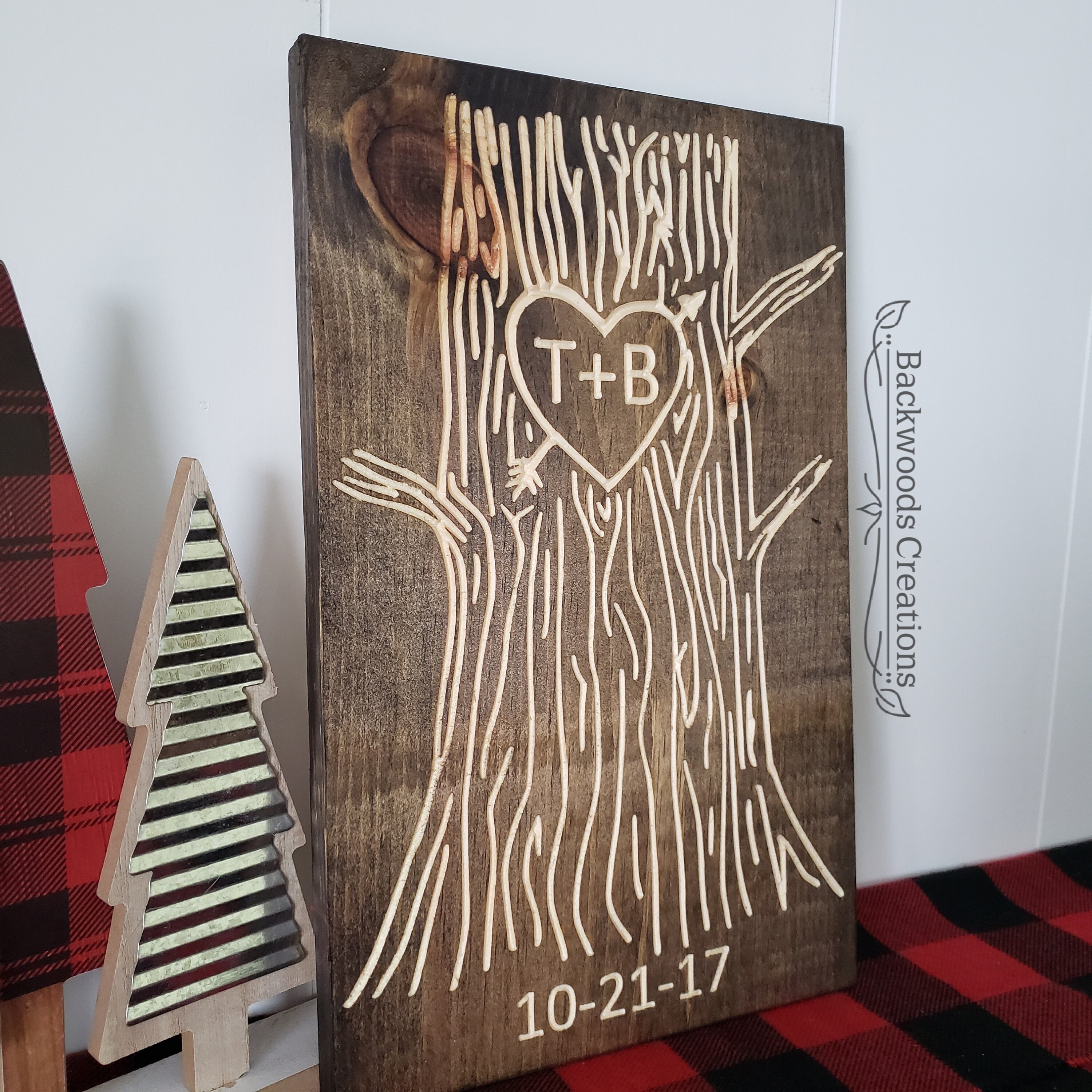 Initials in Heart Tree Couples Name Sign Carved Names - Etsy Canada