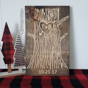 Initials in Heart Tree, Couples Name Sign, Carved Names, Engraved ...