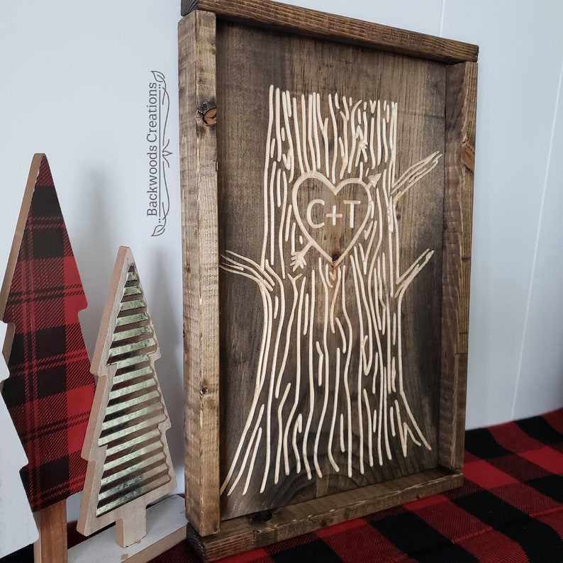 Initials in Heart Tree Couples Name Sign Carved Names - Etsy Canada