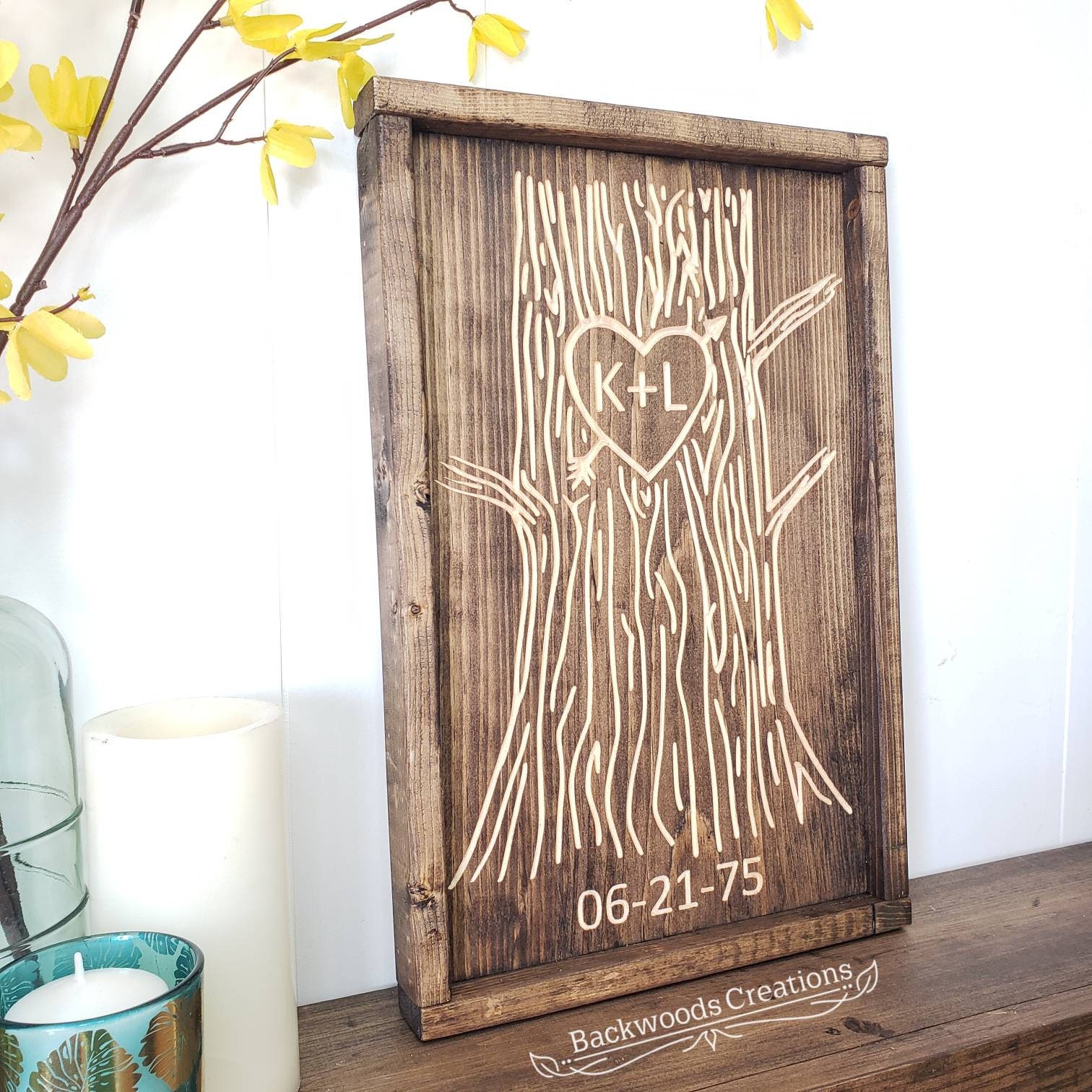 Initials in Heart Tree Couples Name Sign Carved Names - Etsy Canada