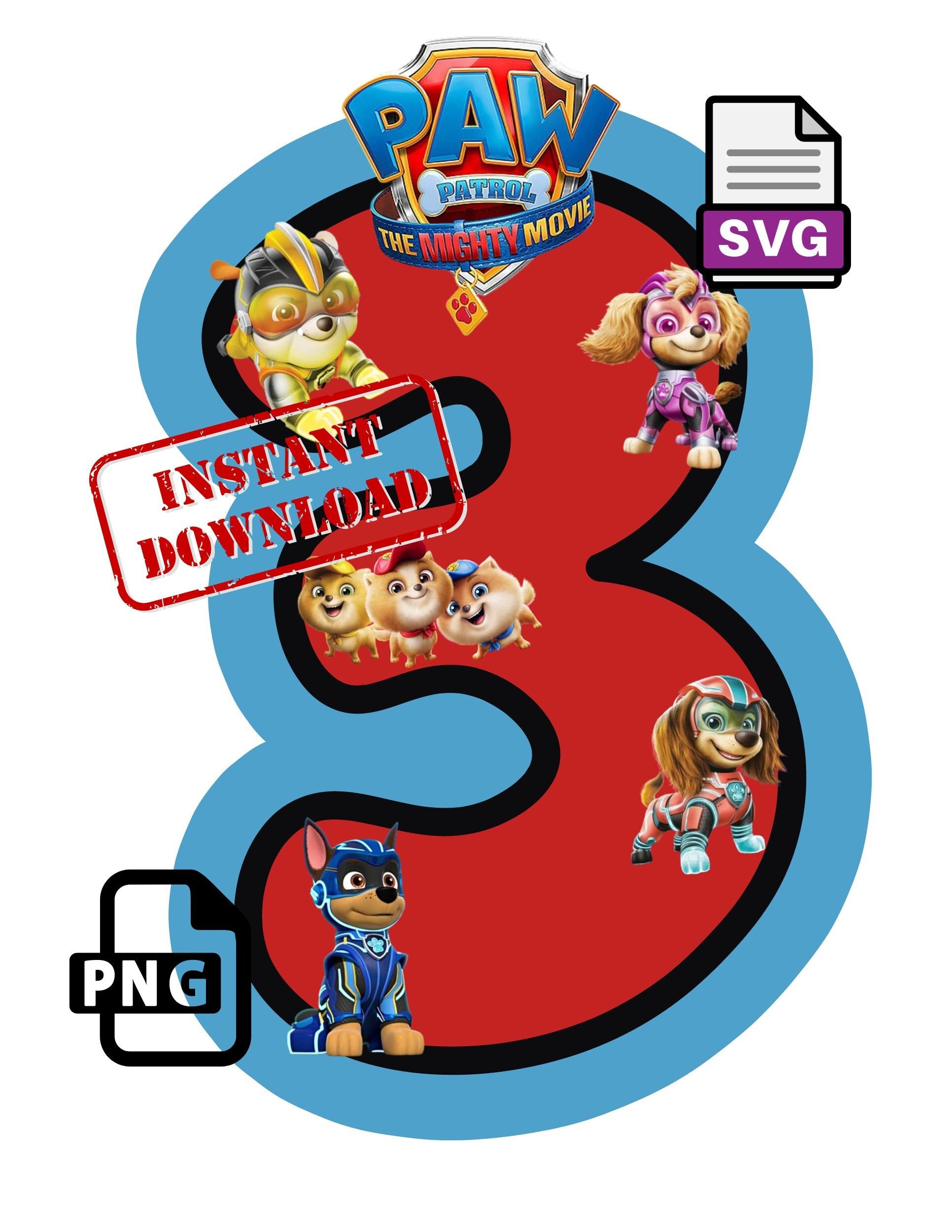 Paw Patrol Number 3 Clipart Mighty Paw Patrol Clipart Chase PNG Paw ...