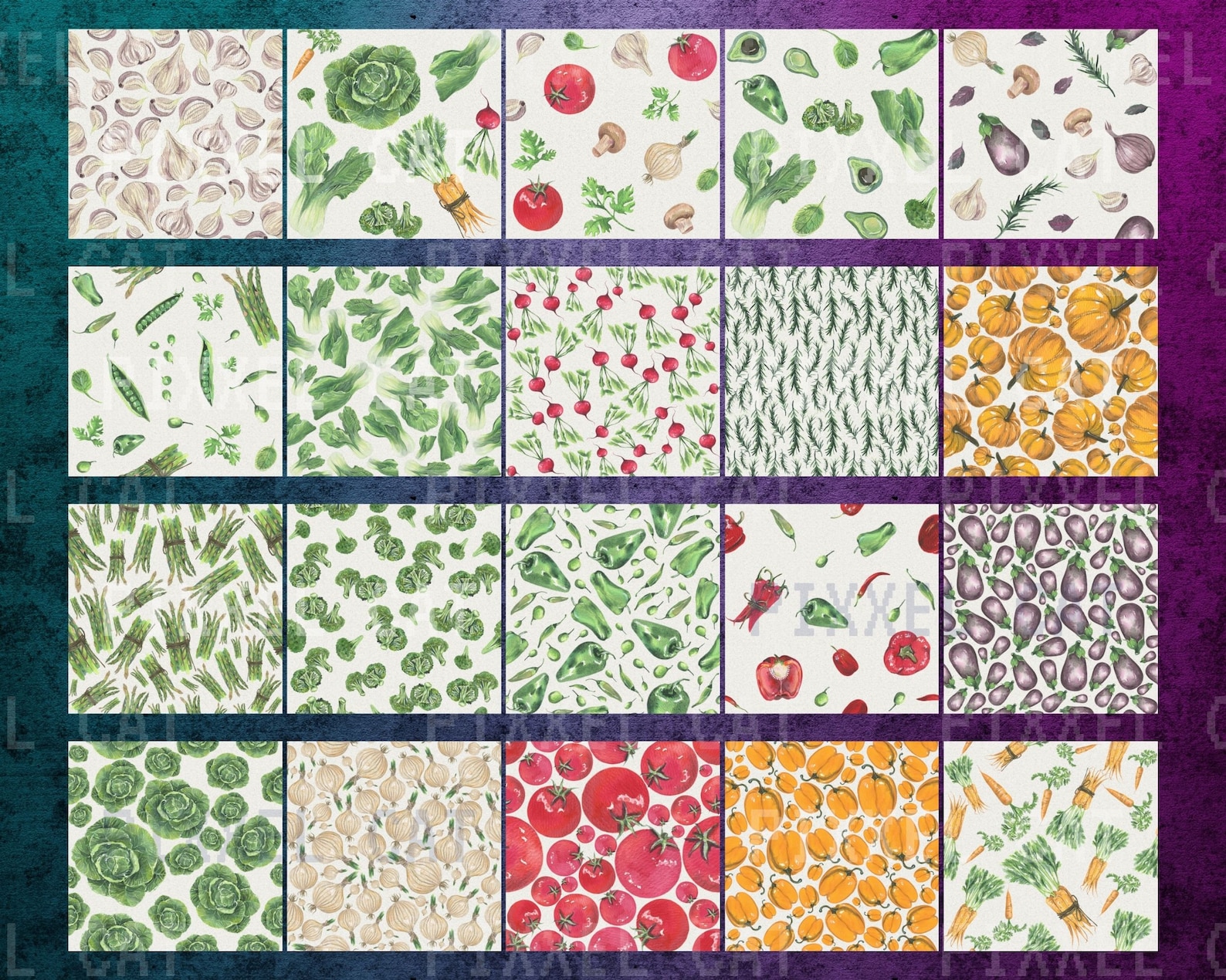Vegetable Digital Paper Pack With Watercolor Vegetables & Herbs ...