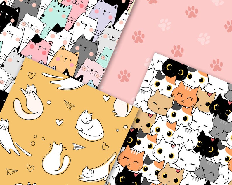 Funny Cats Digital Paper Pack: Kitten Scrapbook Patterns (instant ...